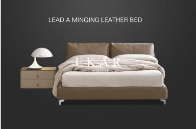 China Italy Latest Genuine Leather Wooden Soft Bed King Size for sale