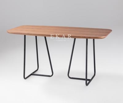 China Modern Simple Metal Frame Rectangle Wood Dining Table for sale
