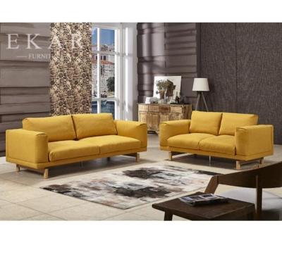 China Wide Couch Set Pine Wood Yellow Fabric Sofa Set  AW-1618 for sale