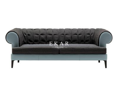 China European Blue Fabric Loveseat 3 Seater Couch for sale