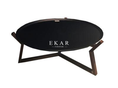 China Contemporary Unique Black Walnut Frame Mental Top Coffee Table for sale