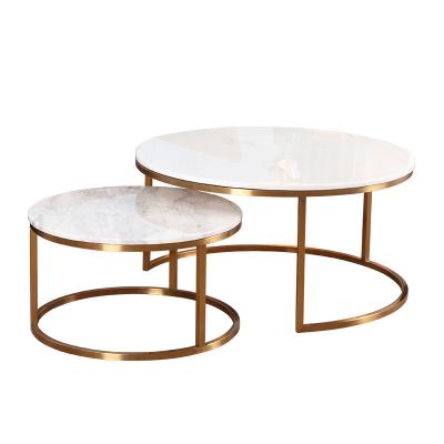 China Modern Design Metal Base Marble Coffee Table Set for sale