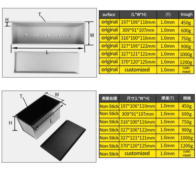 Dough Capacity Commercial Toast Bread Mould Non-Stick Rectangle Toast Baking Box