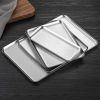 China Multi-Size Silver 201 Stainless Steel Rectangular Cafe Tray with Straight Edge Baking Pan for sale