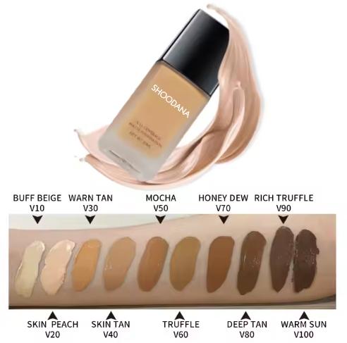 Vegan liquid foundation bottle and packaging