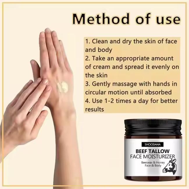 Beef tallow and honey moisturizer application demonstration