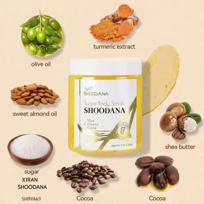 Cina ODM / OEM Personal Label Body Scrub Curcuma Scrub Vegan Curcuma Vitamina C Esfoliante Pelle sbiancante Brightening Curcuma Face Body Scrub in vendita