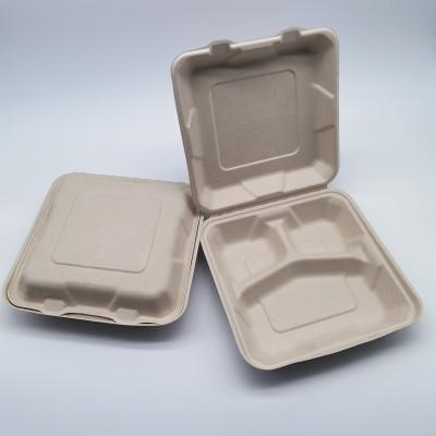 China 3 Compartment Biodegradable Clamshell Food Containers 9 Inch Greaseproof for sale