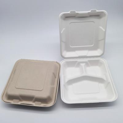 China 3 Compartment Biodegradable Clamshell Food Containers 9 Inch Greaseproof for sale