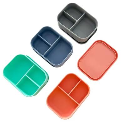 China Food Container and Kitchen Storage 3 Compartment Silicone Bento Lunch Box for Kids for sale