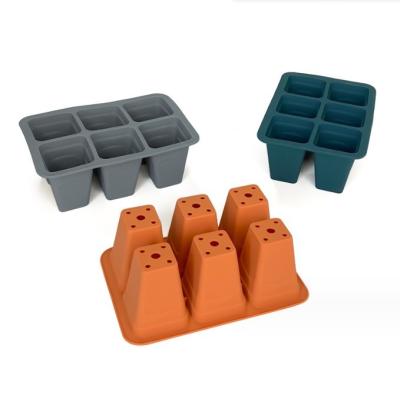China 6cells Silicone Plastic Nursery Tray Squares Flower Pots Planters for Garden Finishing for sale