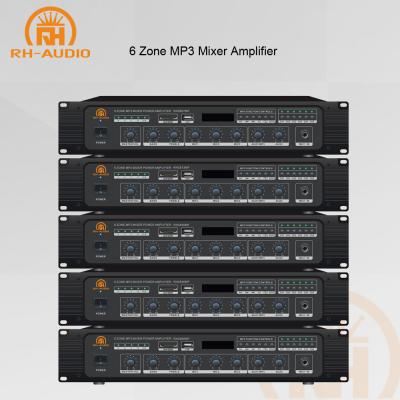 China RH-AUDIO 6 Zone Aluminium Panel Stereo Audio Mixing Amplifier with USB FM Radio Signal for sale