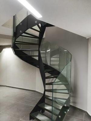 China Bespoke Spiral Staircase with Glass Tread and Stainless Steel Railing for sale