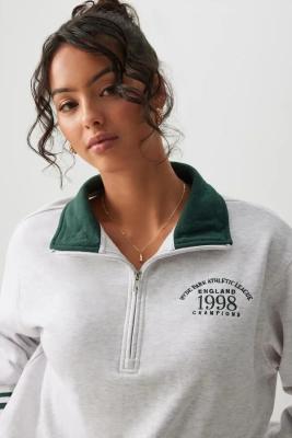China Sporty College Style Half Zip Sweatshirt with Contrast Striped Trim for sale