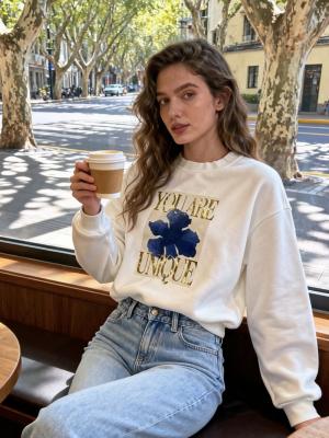 China Warm Cream Fleece-Lined Crew Neck - Oversized Fit for sale