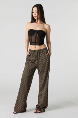 China Drawstring Waist Wide Leg Pants - Pinstripe / Gingham / Houndstooth for sale