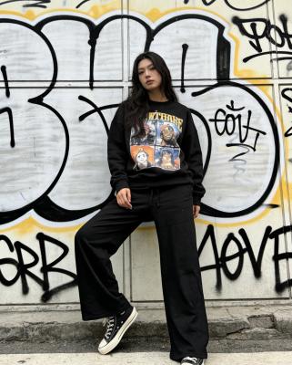 China Comfortable Solid Black Wide Leg Pants for Everyday Wear for sale