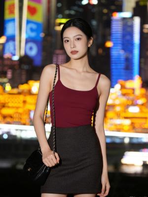 China Edgy Houndstooth Mini Skirt - Bodycon Fit for Office & Date Nights (Brown Houndstooth) for sale