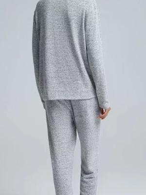 China Women's Soft Heather Gray Glutinous Rice Knit Loungewear Set for sale