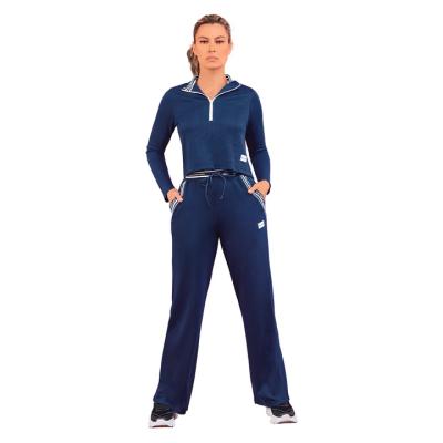 China Women's Navy Blue Half-Zip Cropped Tracksuit Set for sale