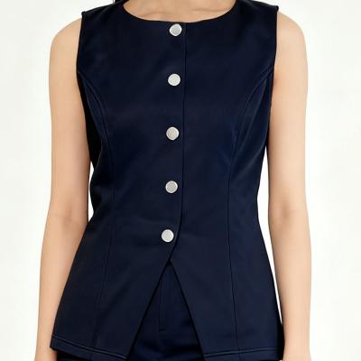 China Women's Navy Blue Tailored Sleeveless Vest for sale