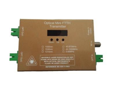 China de Optische Zender van kabeltelevisie van 12mW FTTH 1550nm, De Vezelzender 47~1000MHz van CATV rf Te koop
