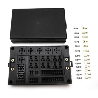 China Black Plastic Track Bussed Mini Aux Fuse Relay Box For Auto Circuit Protection 18PCS 12V 24V 32V 48V DC for sale