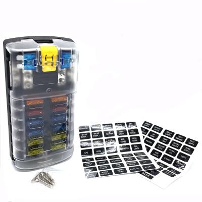 China 12 Way 12P Fuse Block Negative Positive Busbar Standard Blade Auto Light LED Fuse Box Link Bar With Fuse Yellow Insurance Lock for sale
