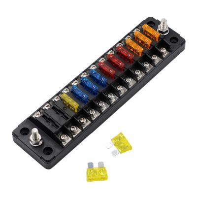 China 12Way Blade ATC Fuse Automotive Marine Panel With Negative Bus Waterproof Protection Cover 12v Circuits Atc Ato Blade Fuse Block for sale