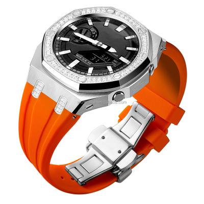 China Relógio Casio Caso modificado Caso de diamante de aço inoxidável Caso de relógio e cinto de silicone à venda