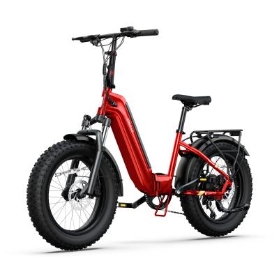 China Red 20 Inch Folding Fat Tire Electric Bike 750W 48V 15Ah Step Through Urban Commuter for Women Velo Electrique Pliant Femme for sale