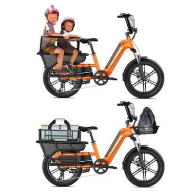 China TUV EN17860 Certificated Long Tail Electric Cargo Bike Aluminum Frame 48V Brushless Hub Motor with Rear Rack Children's Seat EU for sale