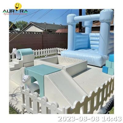 China Blue Inflatable Bouncer Soft Play Sets Kids Play Park Ball Pit With Slide OEM Logo for sale