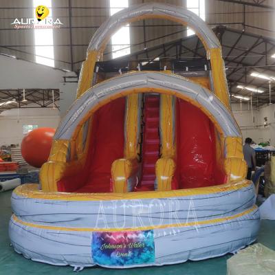 China Summer Party Inflatable Water Slide Grayish Yellow Inflatable Wet Slide With Splash for sale
