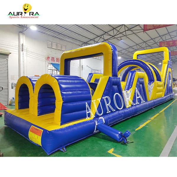 Blue Yellow 0.55mm PVC Giant Inflatable Obstacle Course Jumping Castle Color Custom