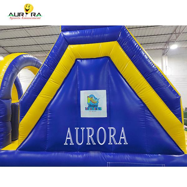 Blue Yellow 0.55mm PVC Giant Inflatable Obstacle Course Jumping Castle Color Custom