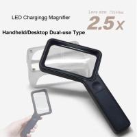 China Handheld Rectangular Magnifier 6 LED Light with USB Charging Cable 3Light Magnifier for sale