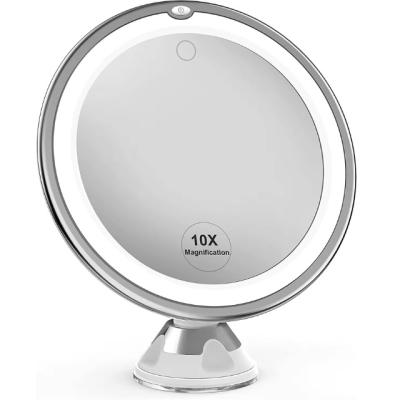 China Wholesale 10X LED Lighted Magnifying Vanity Mirror Flexible Suction for Bathroom Makeup Dressing Personalized Cosmetic Mirror for sale