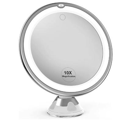 China 12cm LED Fill Light Makeup Mirror with 10X Magnification Bronze Finish 360 Degree Adjustable Suction Cup Cosmetic Beauty Mirror for sale