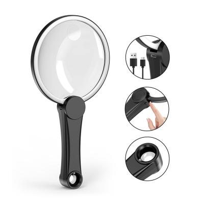 China Handheld White Black 3X/5X/8X Magnifying Glass Lens ABS Illuminated Handheld Transparent 49 LED Magnifiers for Reading for sale
