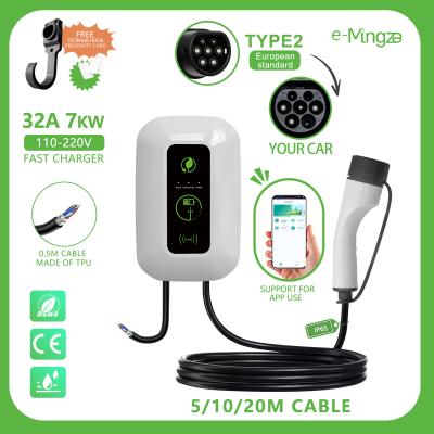 China Type 2 32A 7kW Wallbox Portable EV Charger 110-220V IP65 with APP Control for sale