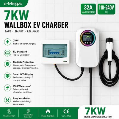 China Wallbox Type 2 AC EV Charger 7kW 32A 110-240V Wide Voltage With APP Control for sale
