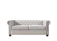 China Beige Fabric Sofa Bed with Tufted Nailing Decoration 200cm Linen Sleeper for sale