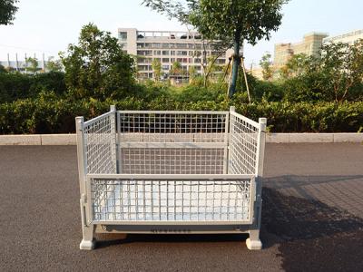 Cina 1000 kg di rete di filo bianco pieghevole pallet gabbia magazzino stillages carrello con ruote in vendita