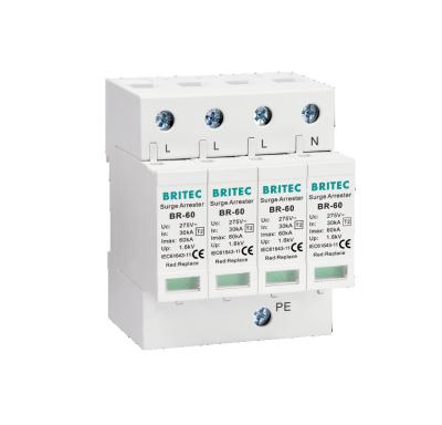 China BR-60 3P+1 T2 Type 2 Surge Arrester Lightning Thunder Protector Spd surge Device for sale