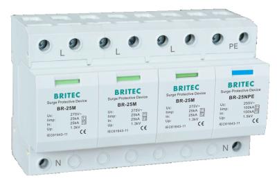 China BR-25M 4P Type 1 Surge Protection Device Lightning protection varistor SPD  lightning protection spark aresster for sale