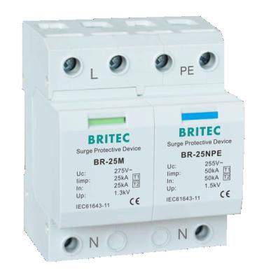 China BR-25M 3P+1NPE 25kA T1+T2 varistor surge arrester B+C Low Voltage 3 Phase AC Spd Lightning Protector for sale
