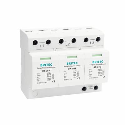 China 275V Lightning Surge Protector with 25KA Iimp and DIN Rail Mount for 3 Phase Power Protection for sale