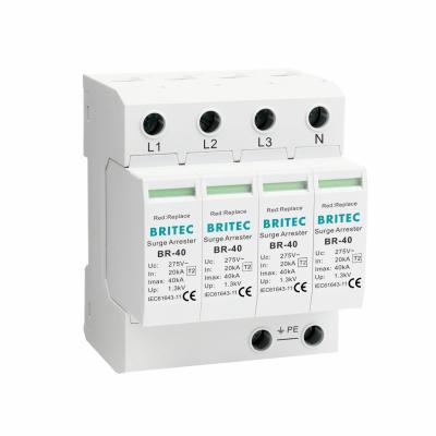 China BRITEC BR-40 4P Type 2 Surge Protection Device 40kA 320V Pluggable SPD Lightning Arrestor for sale