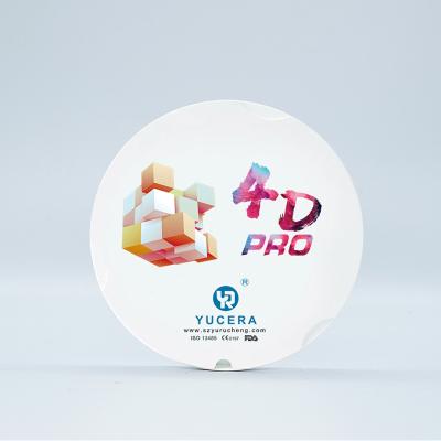 China 43%-57% Translucency 700-1200 MPa Bending Strength YUCERA Dental 95mm CAD/CAM 4D Pro Multilayer Zirconia Block for sale